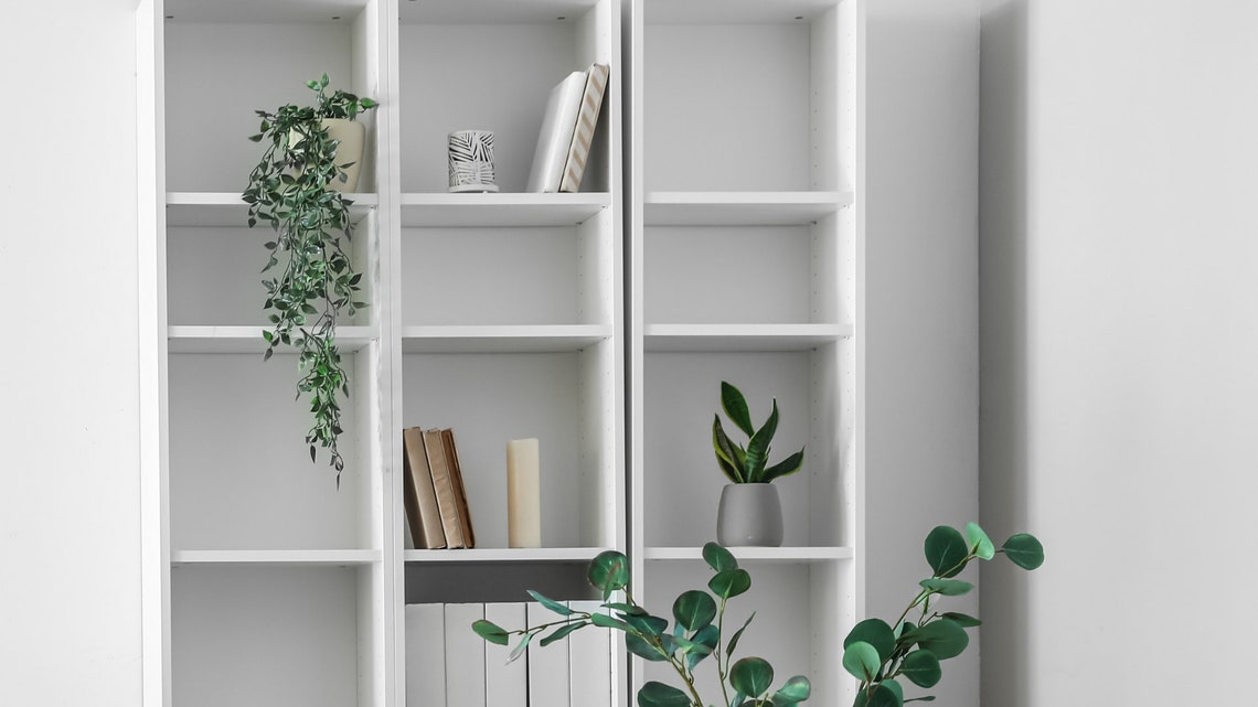 Bright White Modern Bookshelf Zoom Background, Virtual Background Home ...