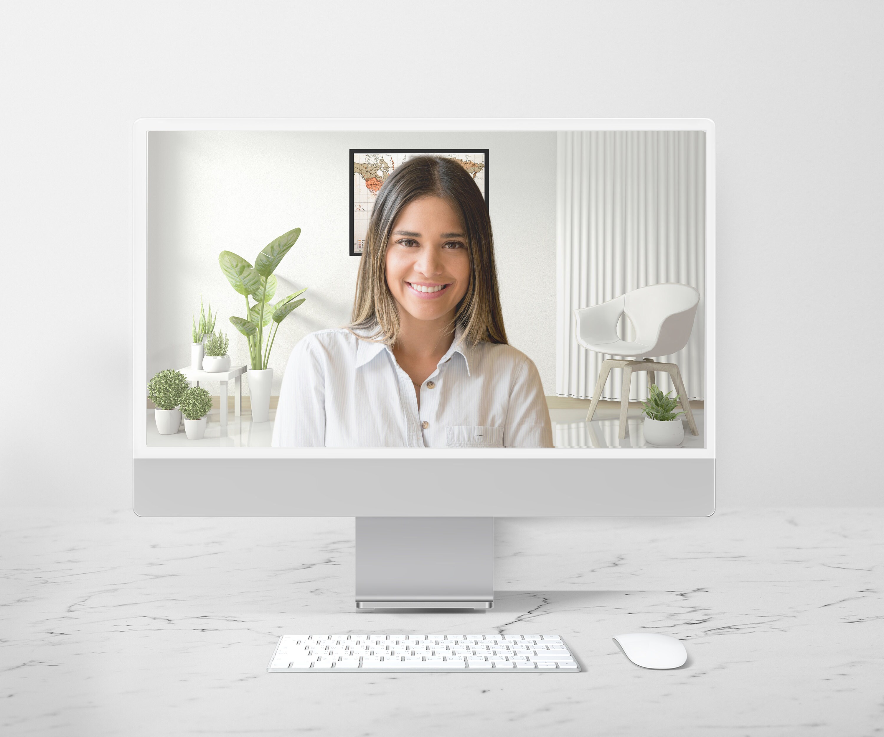 White Plain Wall Zoom Background, World Map Painting Virtual Background ...