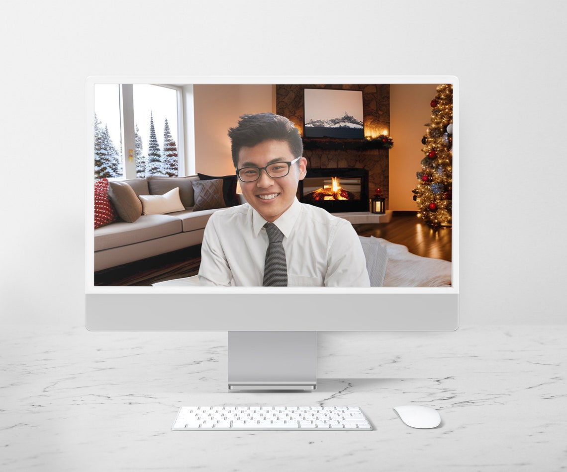 Virtual Christmas Backdrop, Zoom Background Home Office, Digital Xmas ...