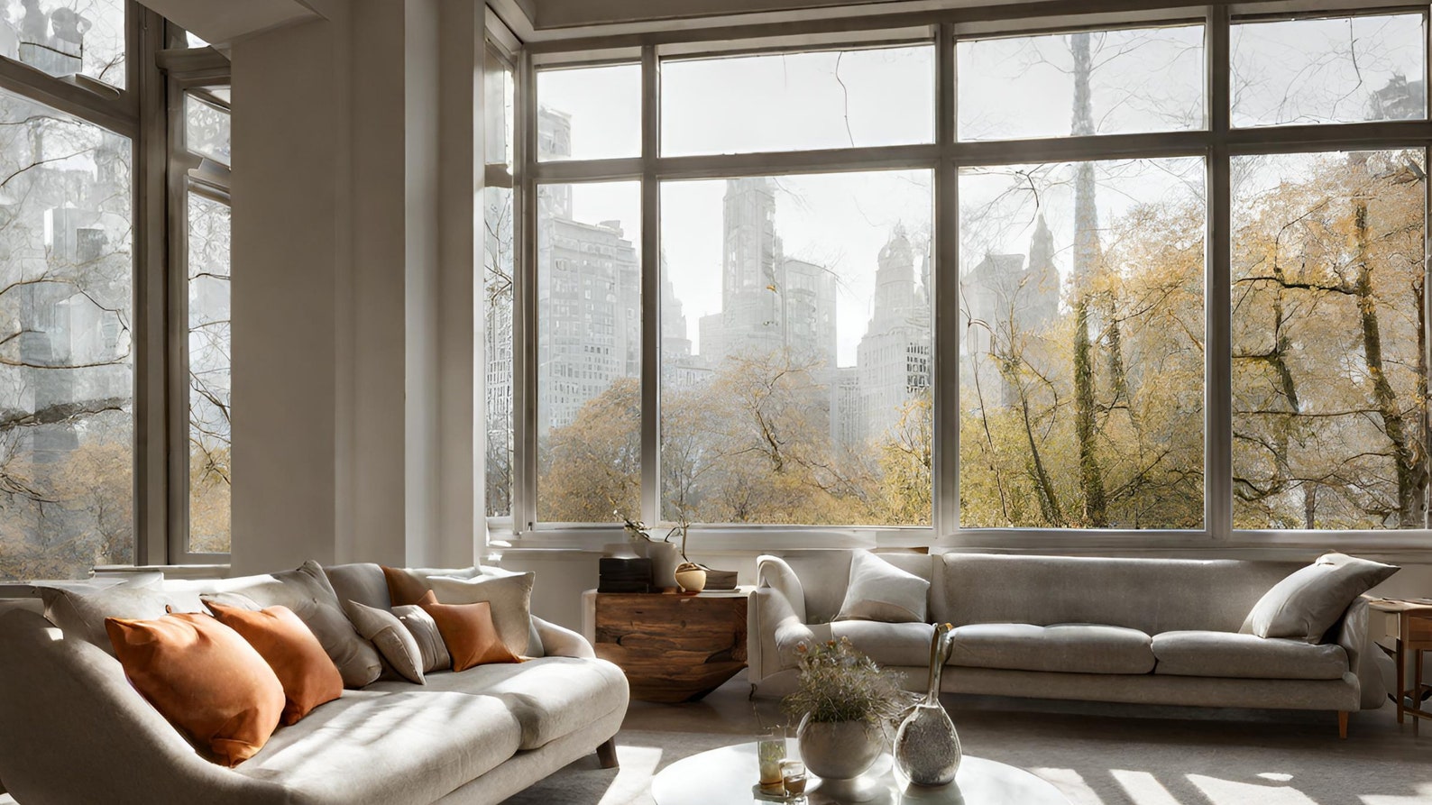 Realistic Home Office Zoom Background, Virtual Background Skyline ...