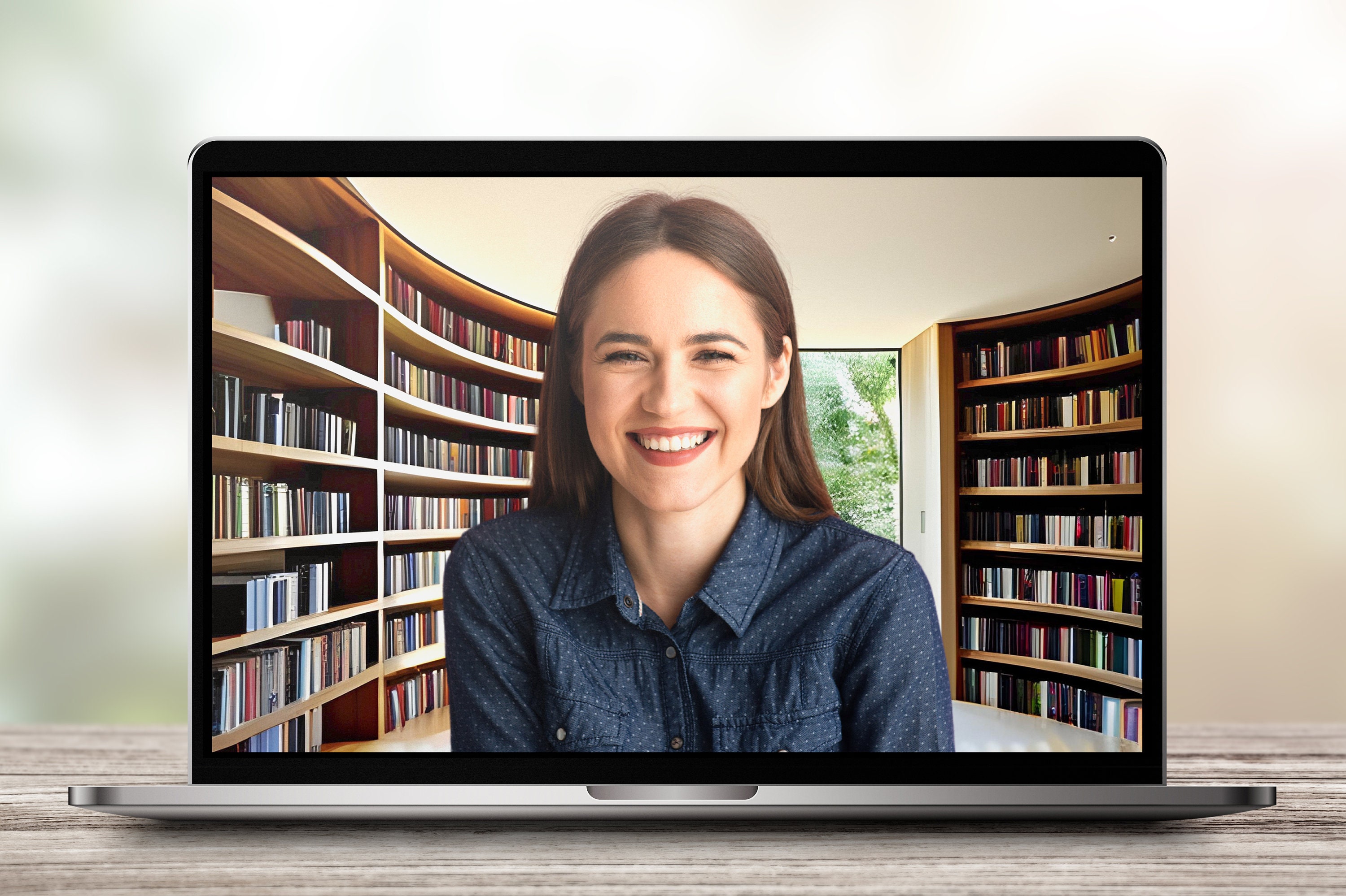 Library Digital Zoom Background Window, Bookshelf Zoom Backgrounds Home ...