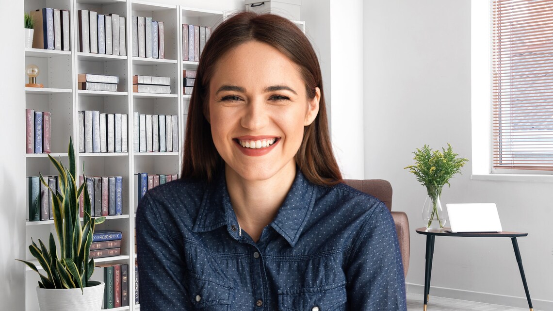 Realistic Home Office Virtual Background, Bookshelf Zoom Backgrounds ...