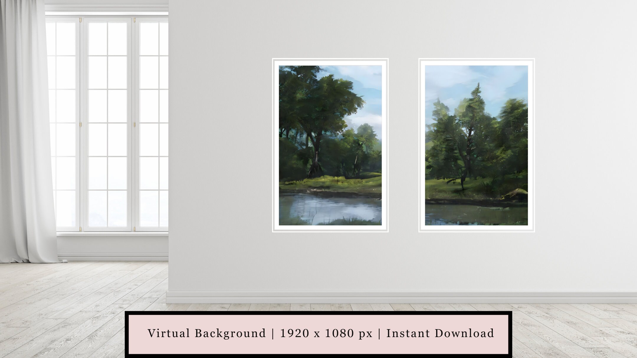 Realistic Virtual Background With Paintings, Home Office Zoom ...