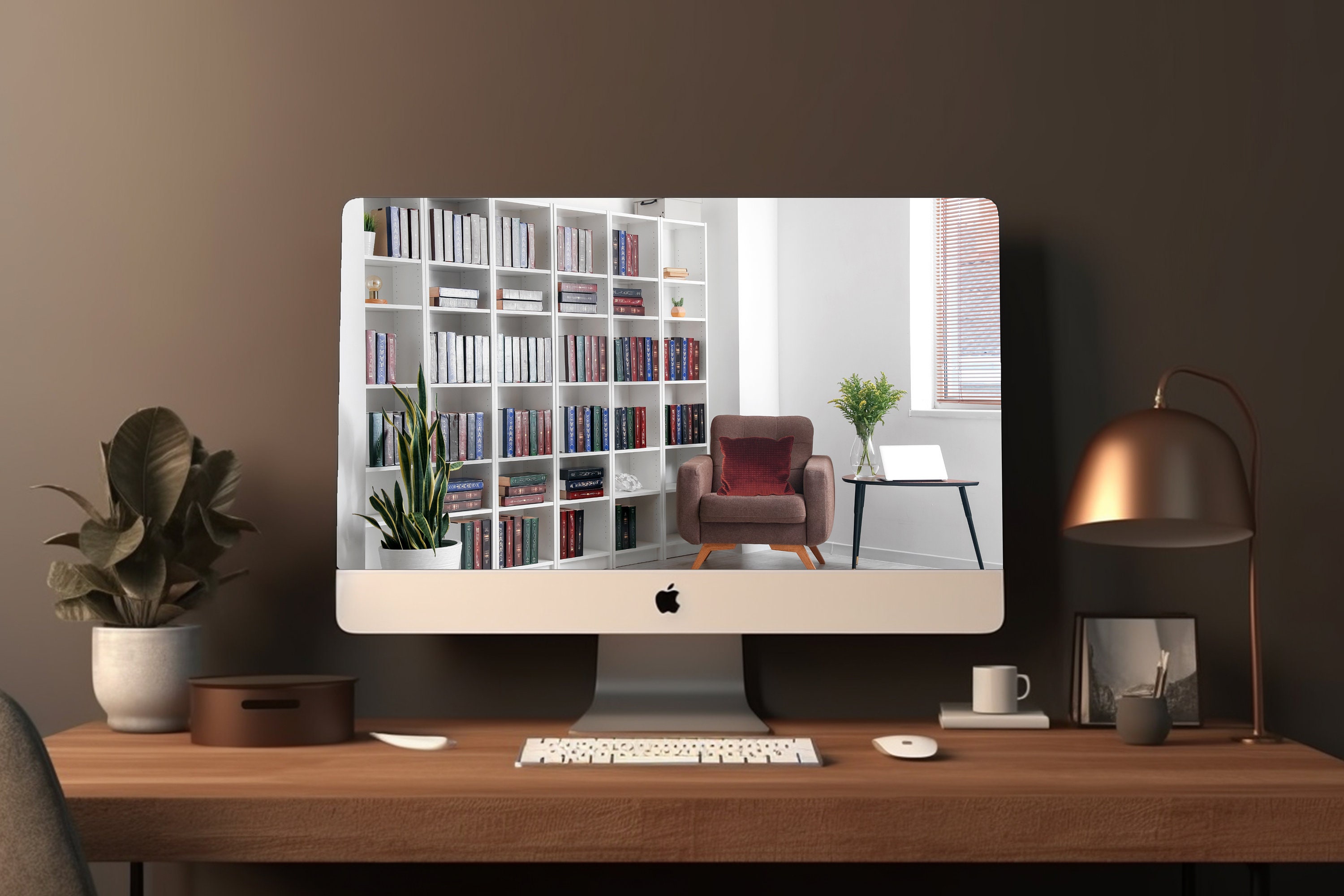 Realistic Home Office Virtual Background, Bookshelf Zoom Backgrounds ...