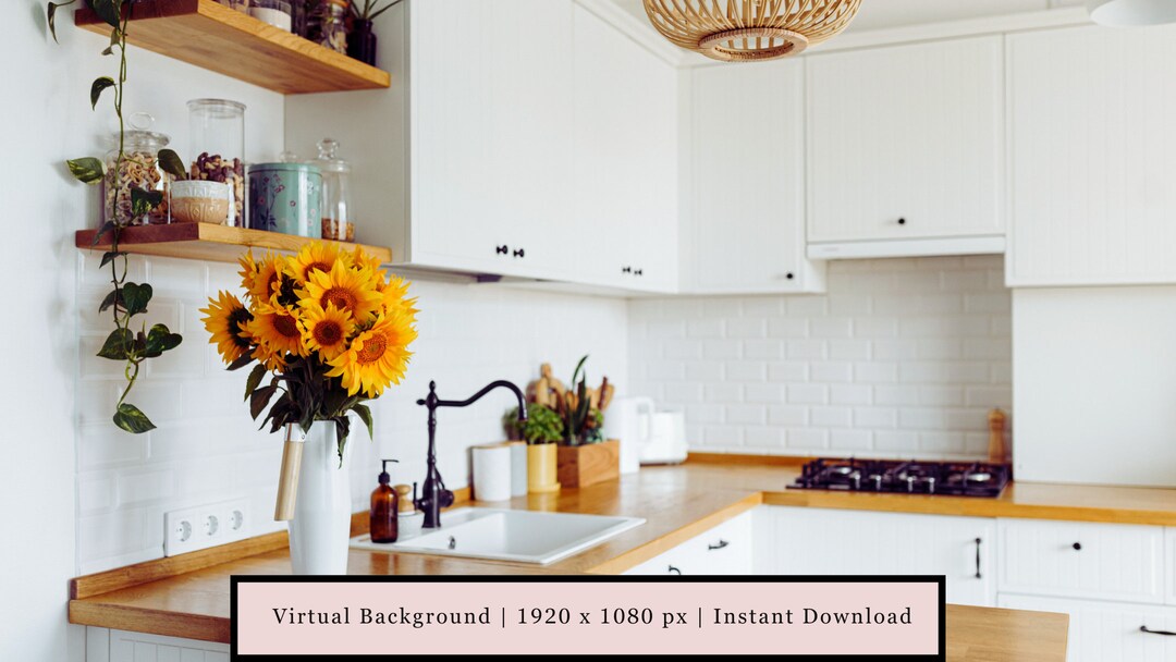 Bright and Professional Zoom Background, Realistic Kitchen Zoom Meeting ...