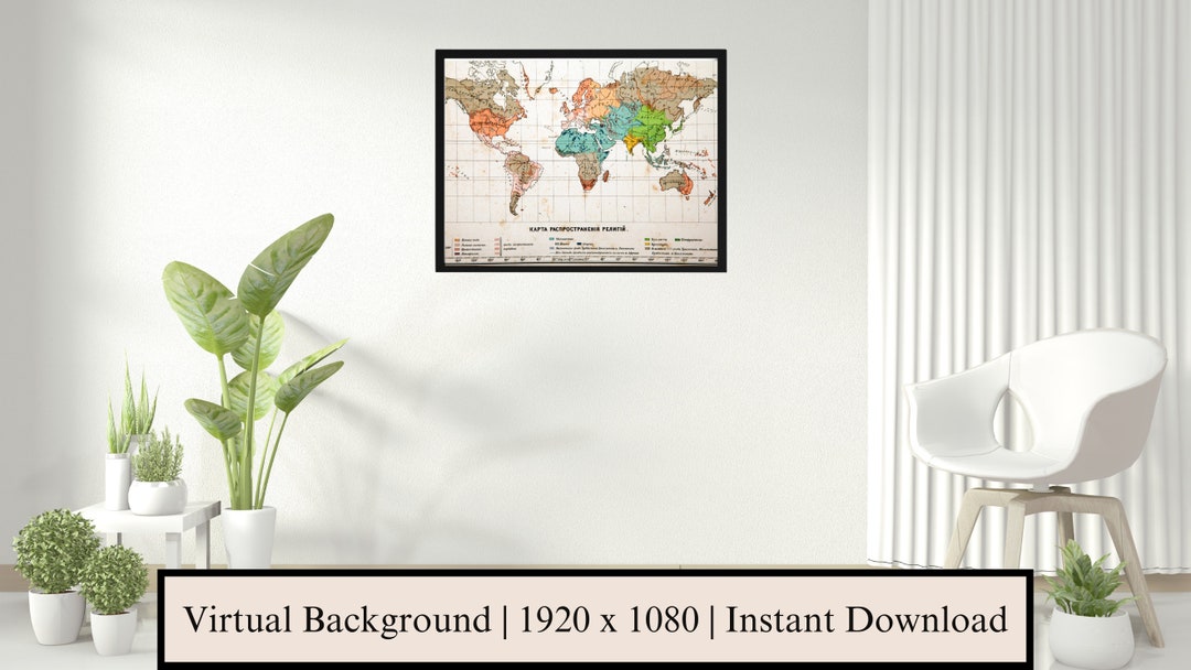 White Plain Wall Zoom Background, World Map Painting Virtual Background ...