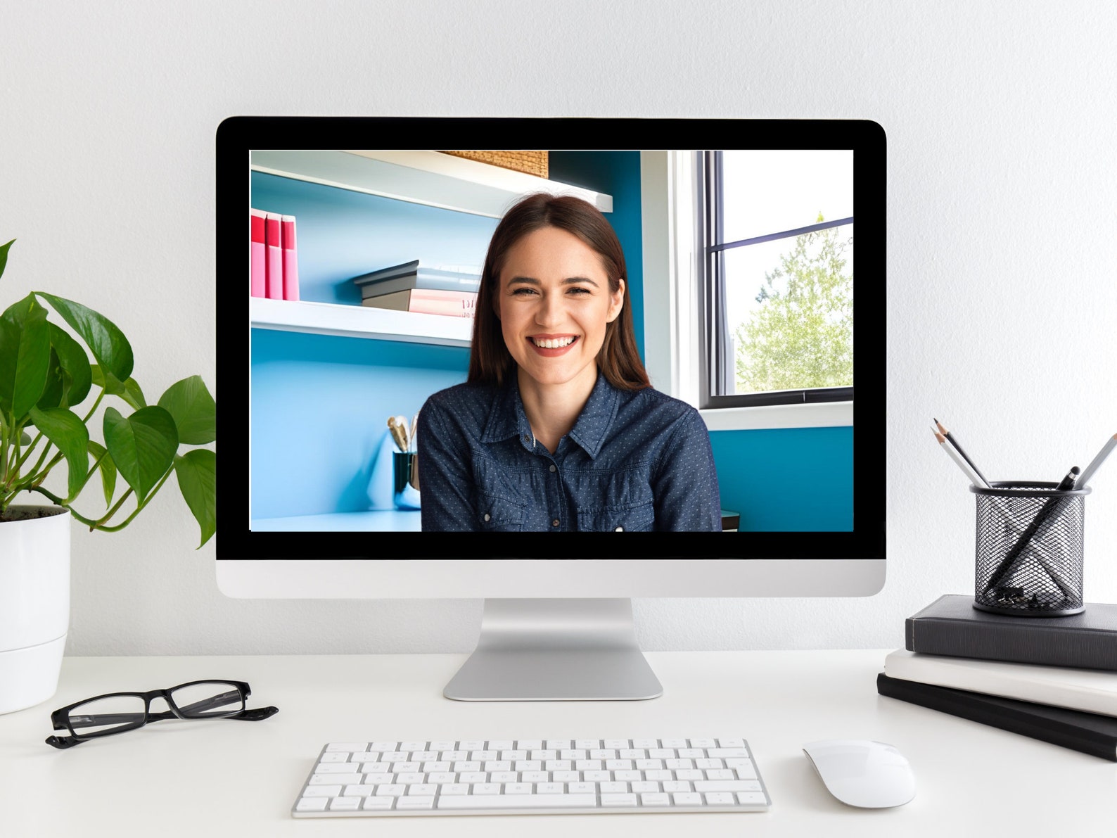 Bright Blue Zoom Background for Video Calls, Vibrant Colored Virtual ...