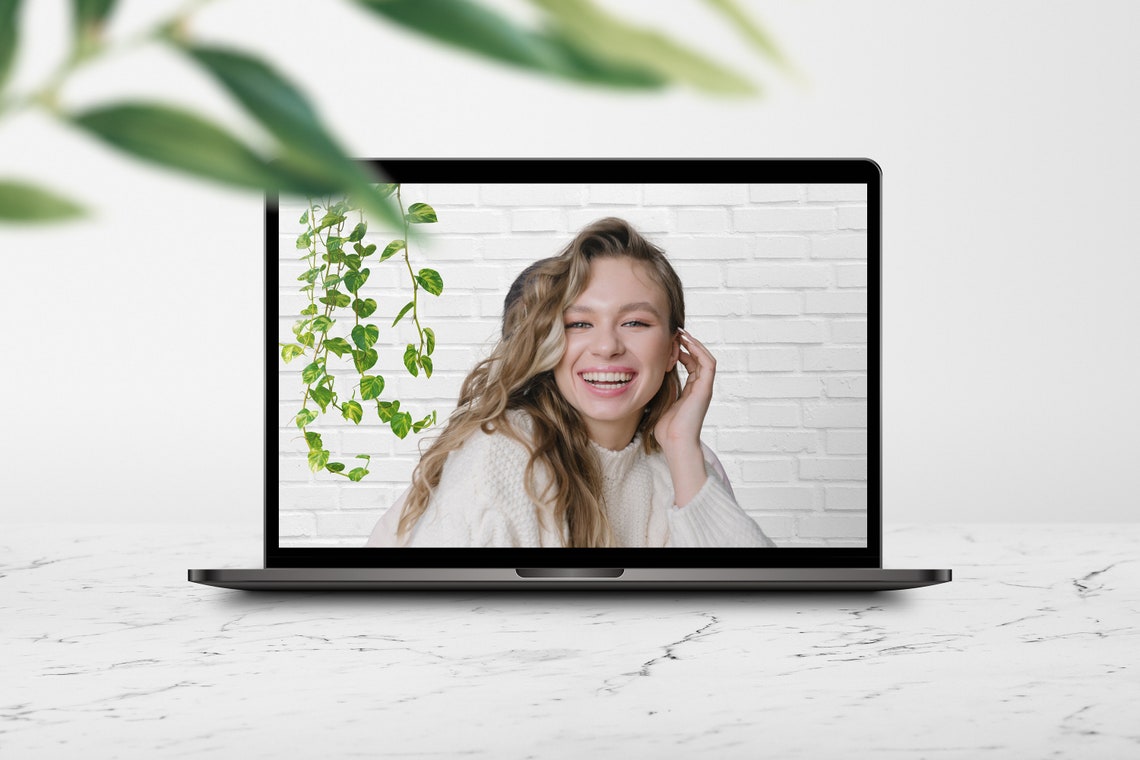 Hanging Plant Zoom Background With Clean White Brick Wall, Virtual ...