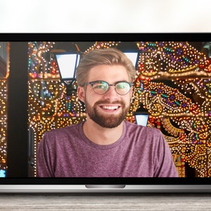 Zoom Christmas Background, Digital Christmas Lights Background PNG ...