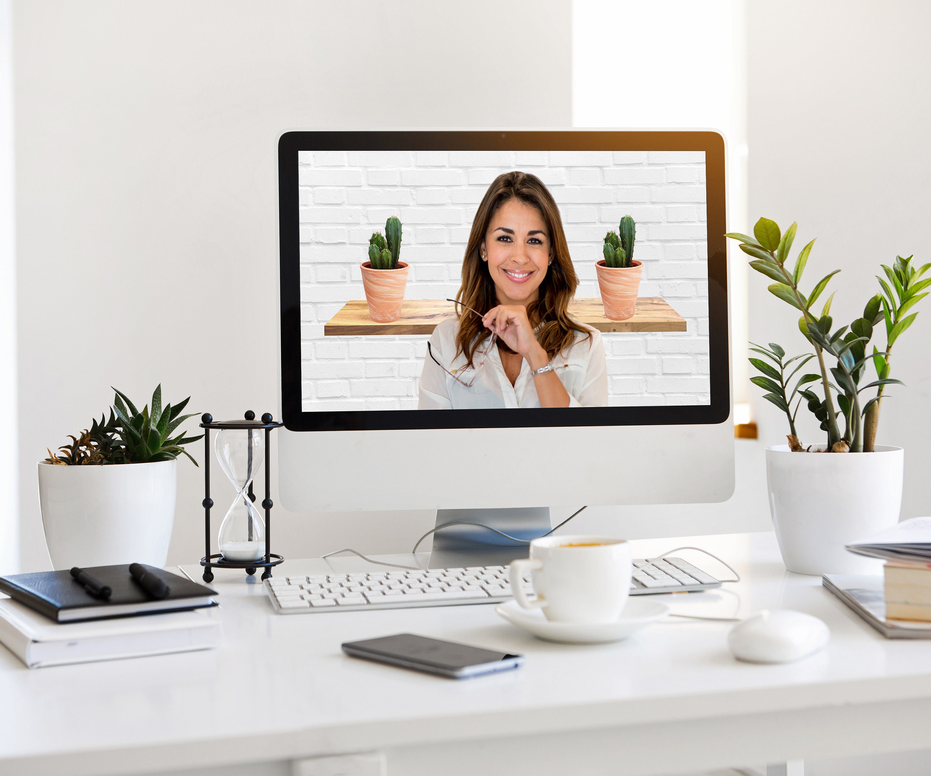 Minimalist Zoom Background, Home Office Zoom Backdrop, Shelf and Plant ...