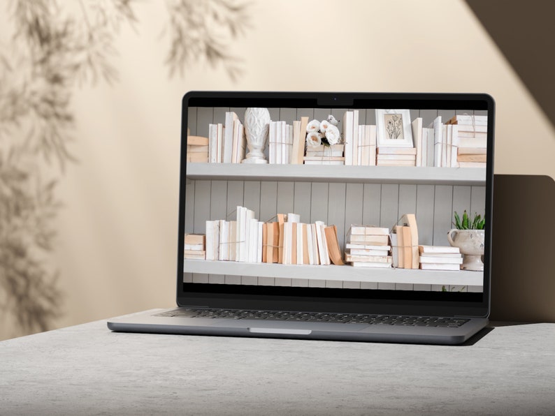 Neutral Home Office Zoom Background Bookcase, Virtual Background MS ...