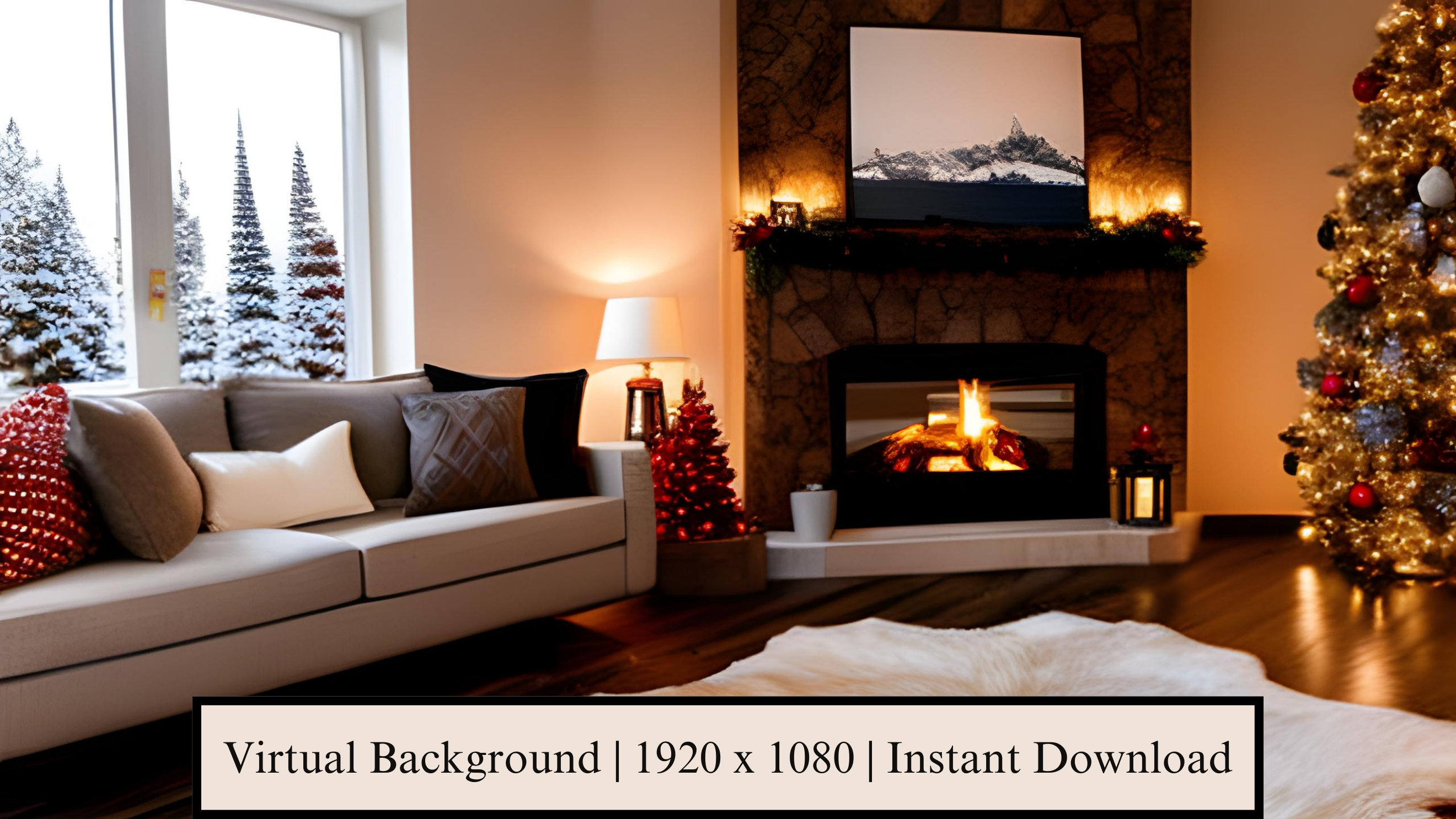 Virtual Christmas Backdrop, Zoom Background Home Office, Digital Xmas ...