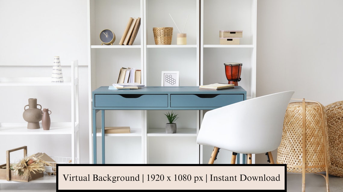 Professional Zoom Background Bookshelf, White Bookcase Virtual ...