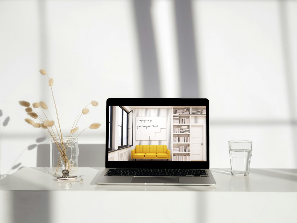Motivating Home Office Zoom Background, Positive Quote Shelf Backdrop ...