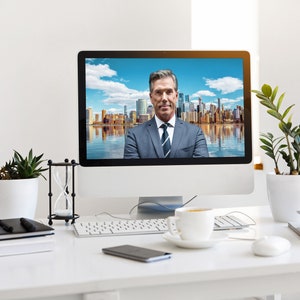 City Skyline Digital Zoom Background, Clean Bright Home Office Backdrop ...