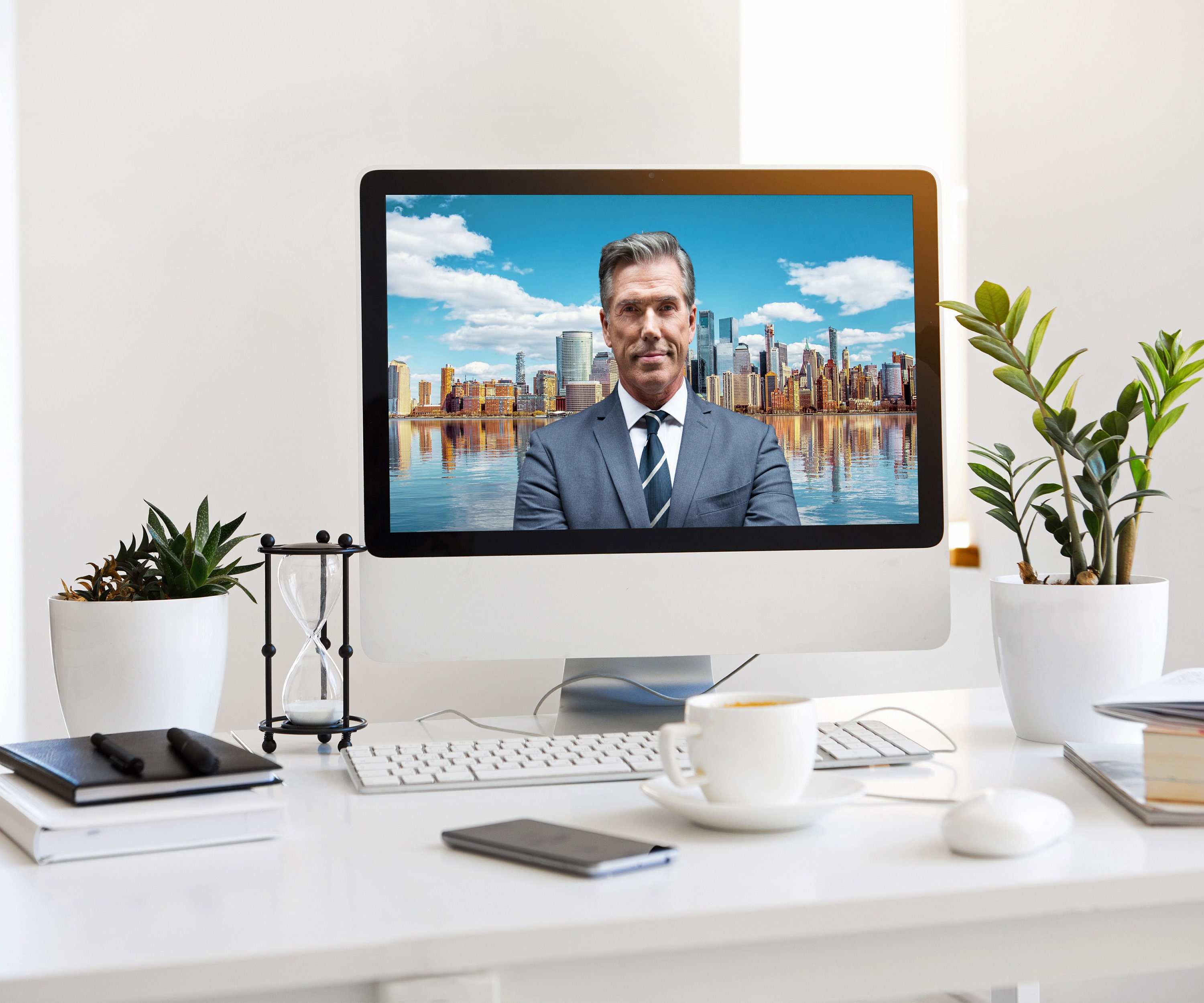 City Skyline Digital Zoom Background, Clean Bright Home Office Backdrop ...