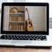 White Bookcase Zoom Background With Guitar, Bookshelf Virtual ...