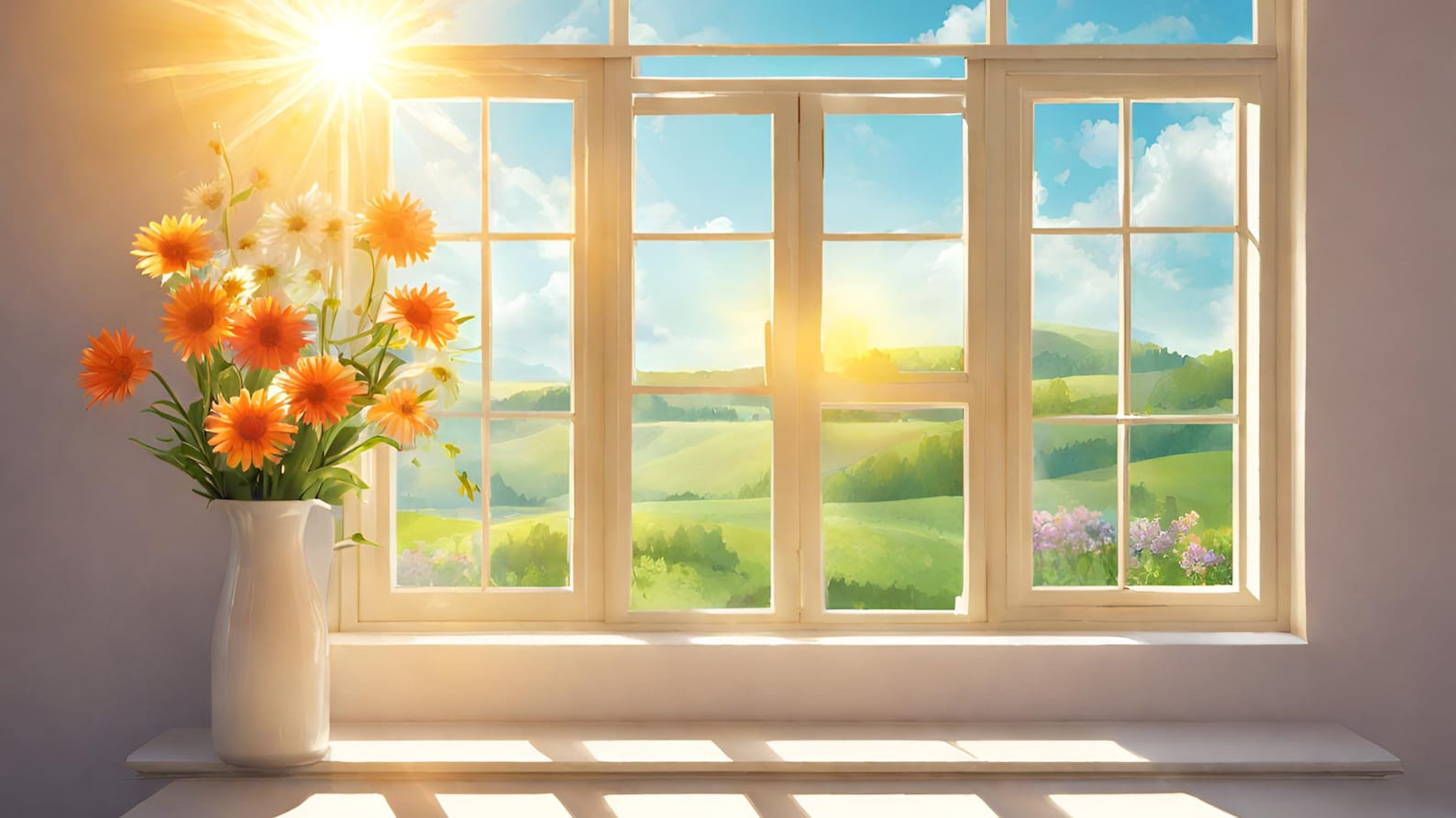 Virtual Zoom Background Sunny Office, Microsoft Teams Digital Backdrop ...