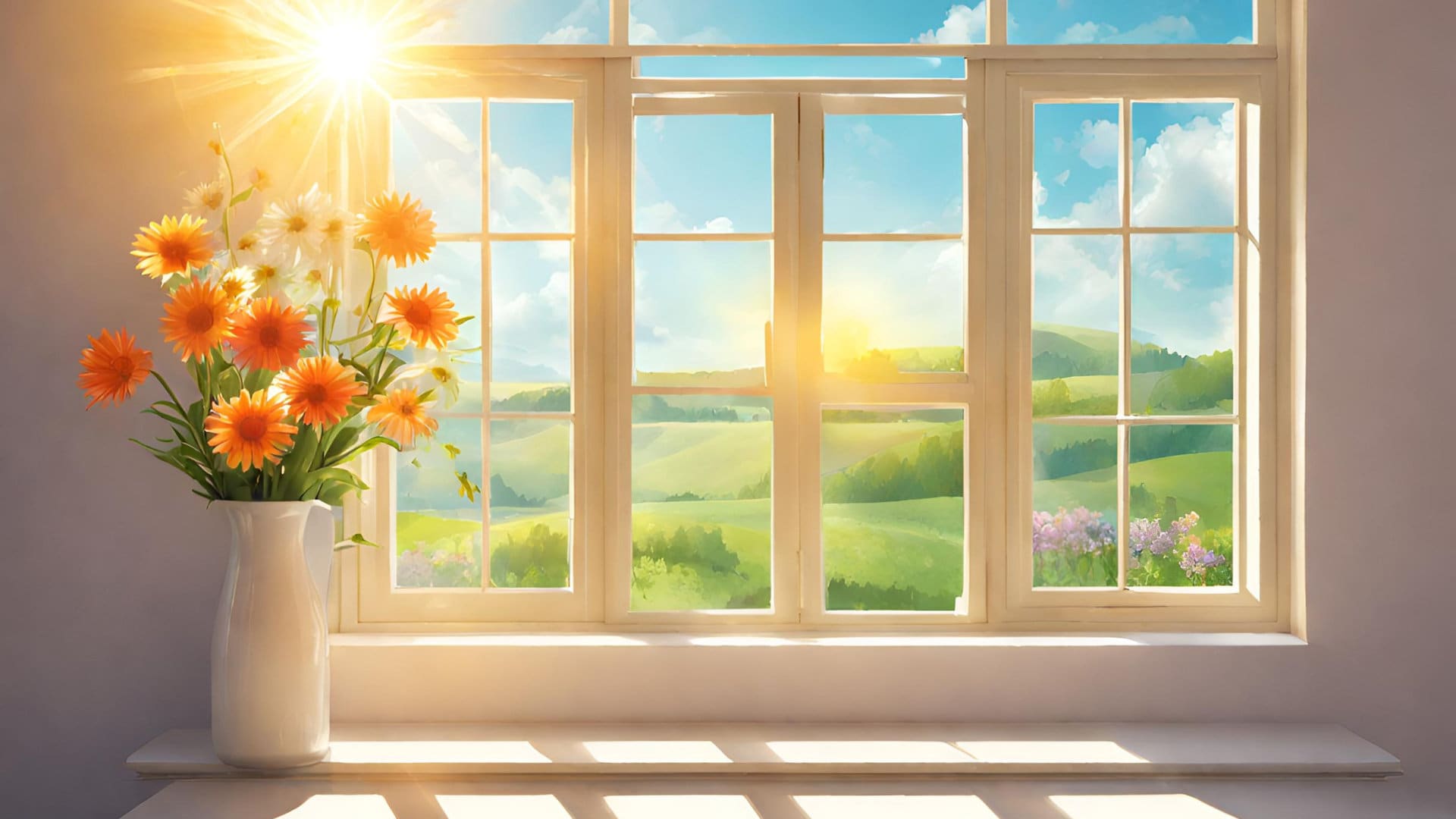 Virtual Zoom Background Sunny Office, Microsoft Teams Digital Backdrop ...