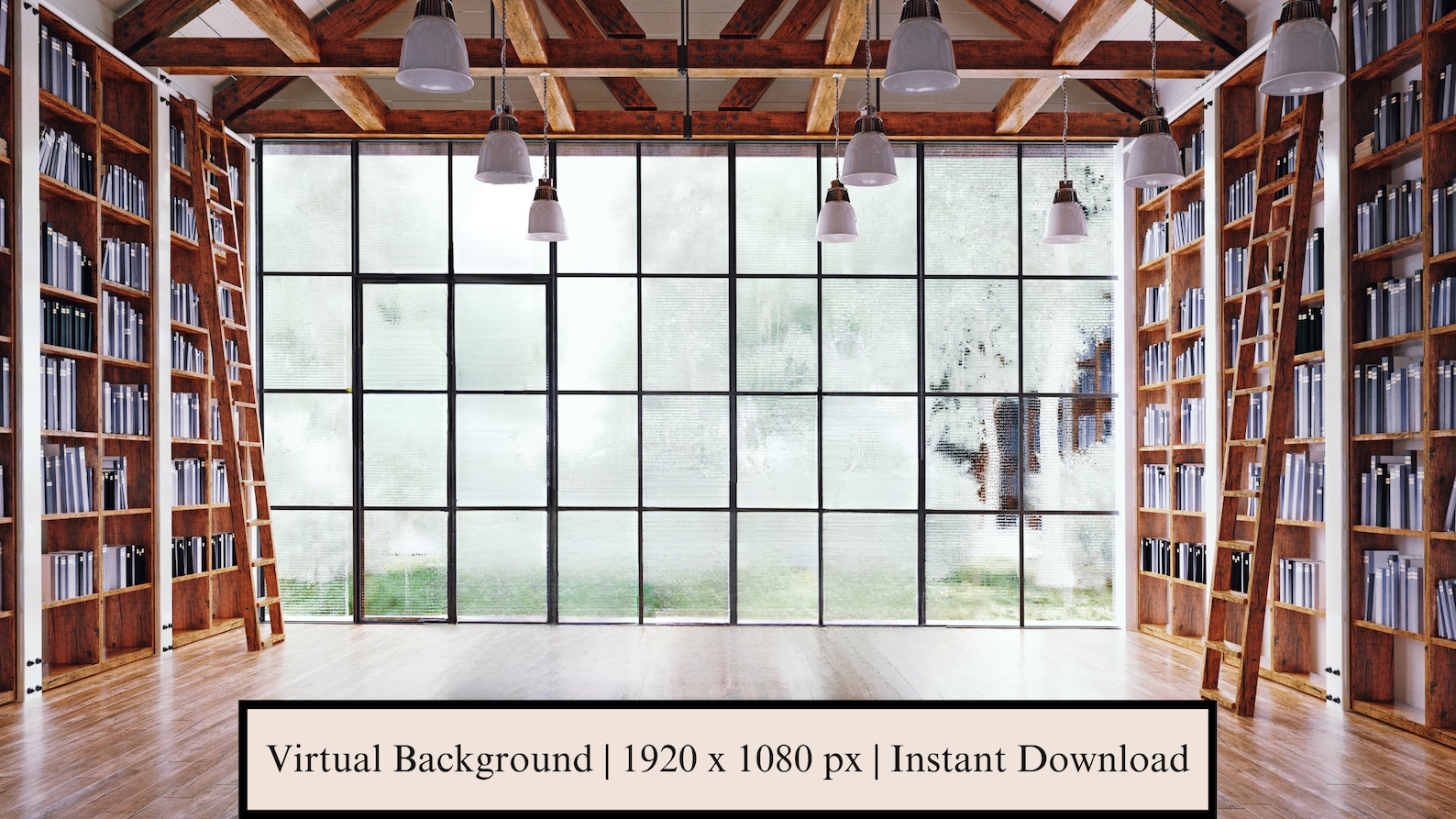 Library Zoom Background, Bookcase Digital Download Backdrop, Bright ...