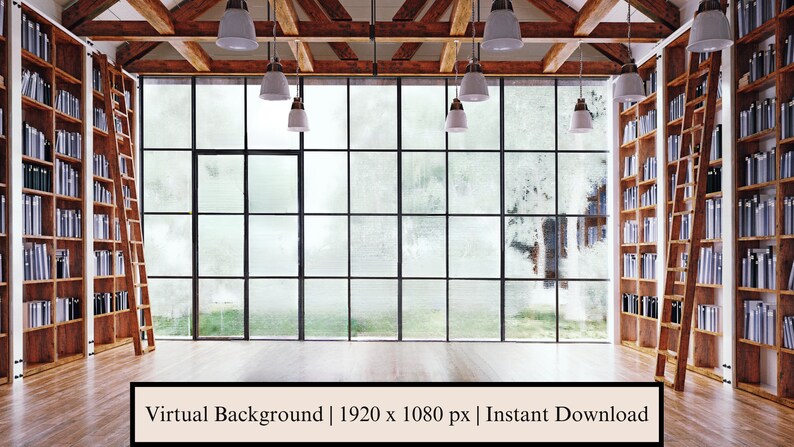 Library Zoom Background, Bookcase Digital Download Backdrop, Bright ...