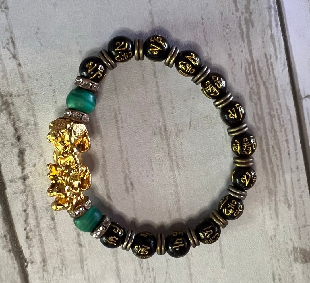 Black Mantra Beads, Green Jade, Pixiu and Feng Shui Healing Handmade by ...