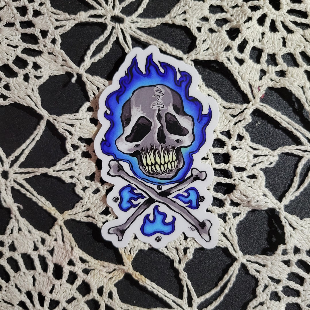 Flaming Skull Sticker - Etsy