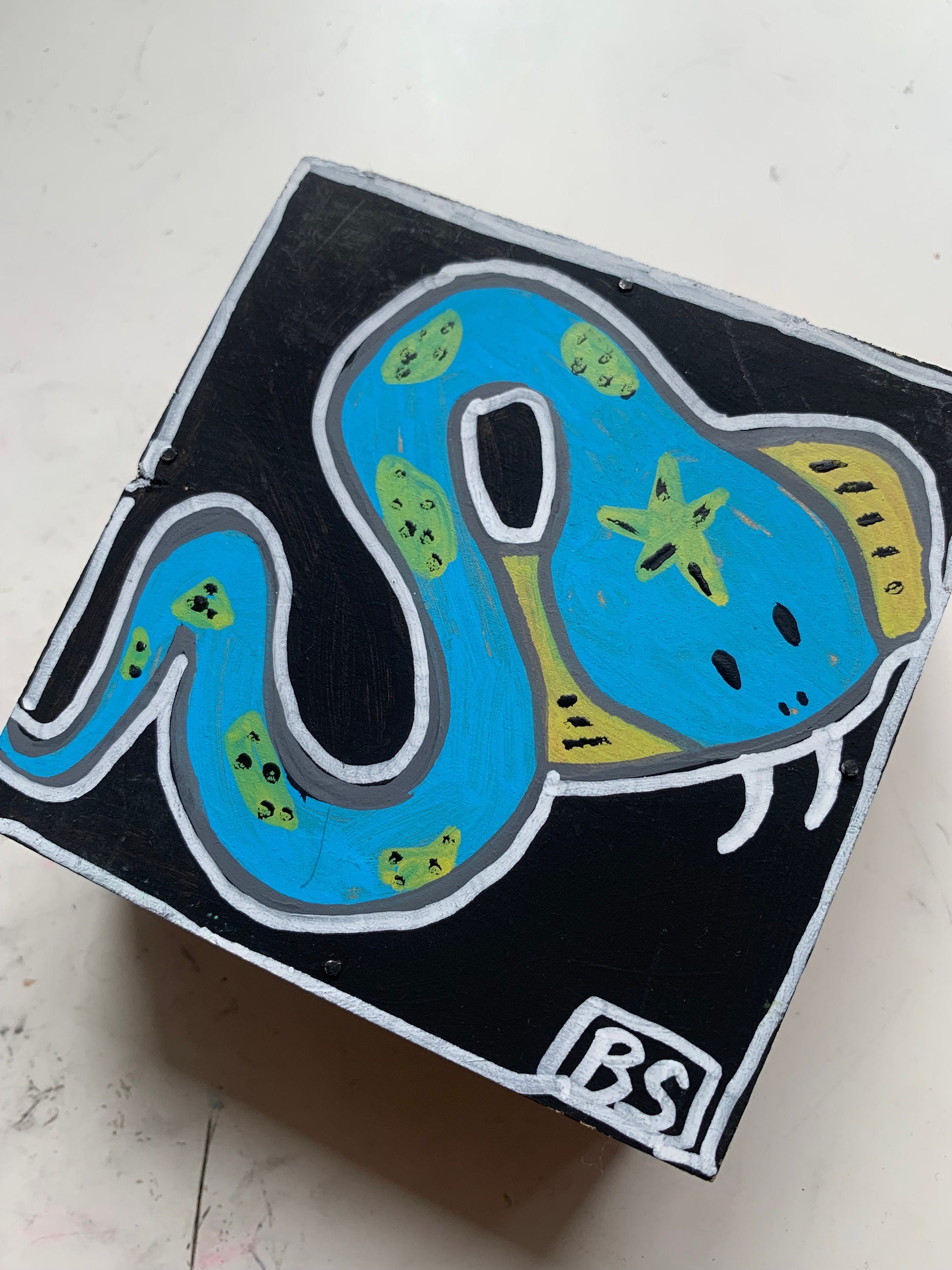 Timid Blue Snake pop Art & Street Art Inspired Reclaimed - Etsy