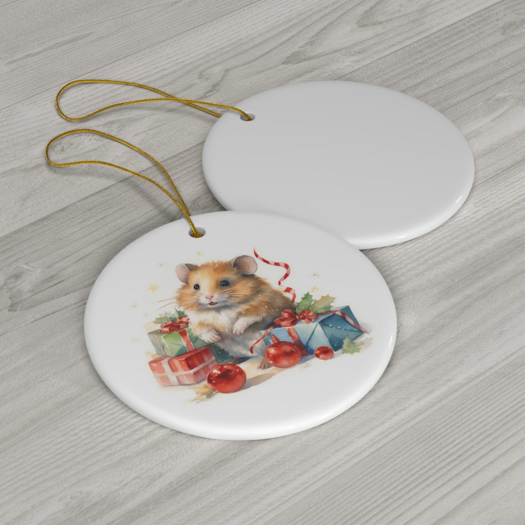 Custom Winter Hamster Ornament Surrounded by Presents, Cute Holiday ...