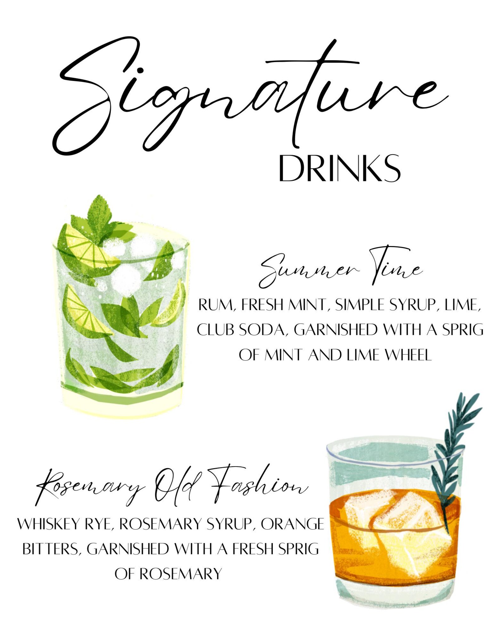 Modern Signature Drink Bar Menu Template Editable Wedding Cocktail Sign ...