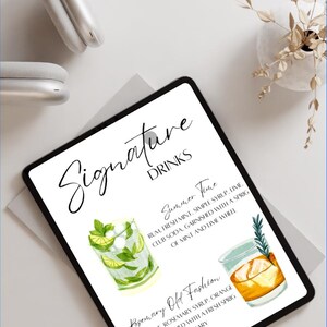Modern Signature Drink Bar Menu Template Editable Wedding Cocktail Sign ...
