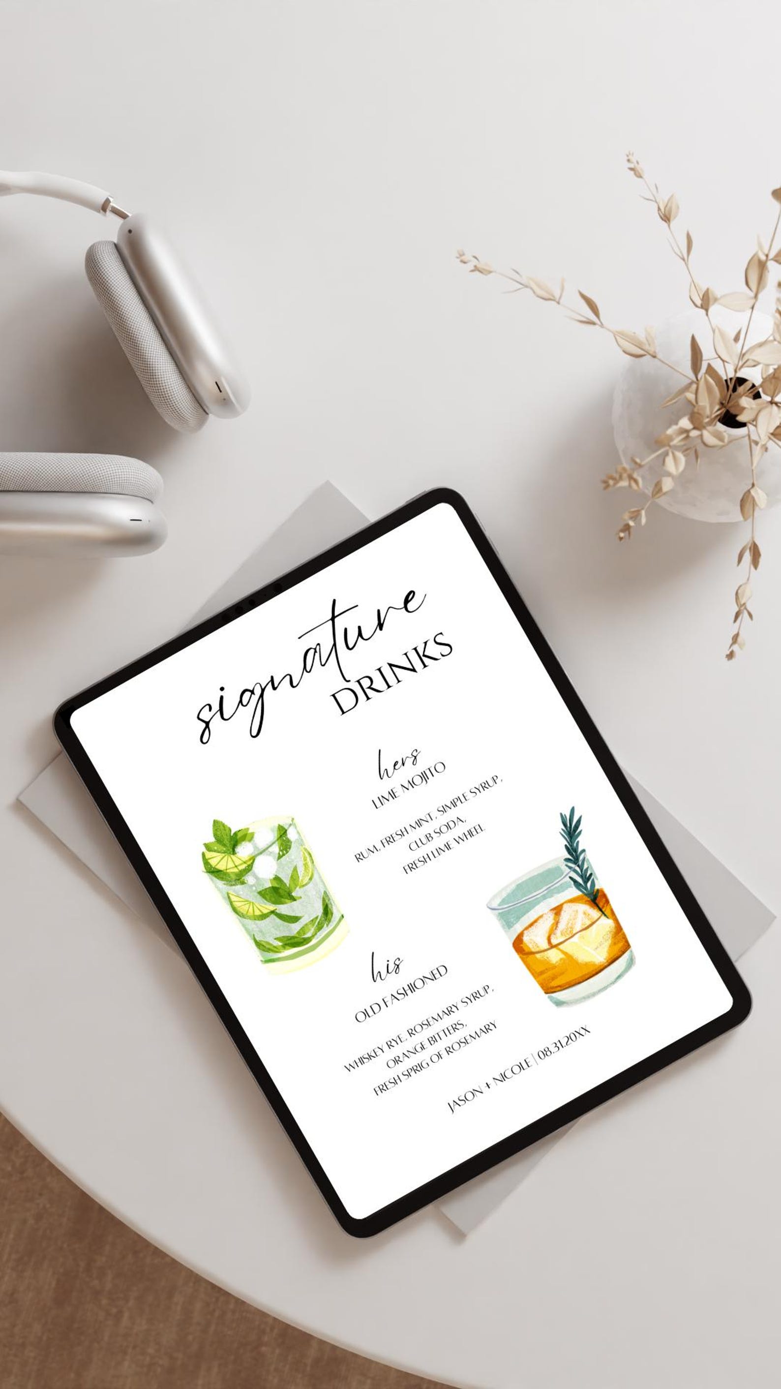 His and Hers Signature Drink Menu Template Modern Wedding Cocktail Sign ...