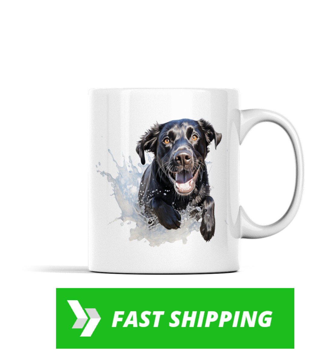 Borderless Black Labrador Mug, Splashing, Water, Swimming, Animal, Tea ...