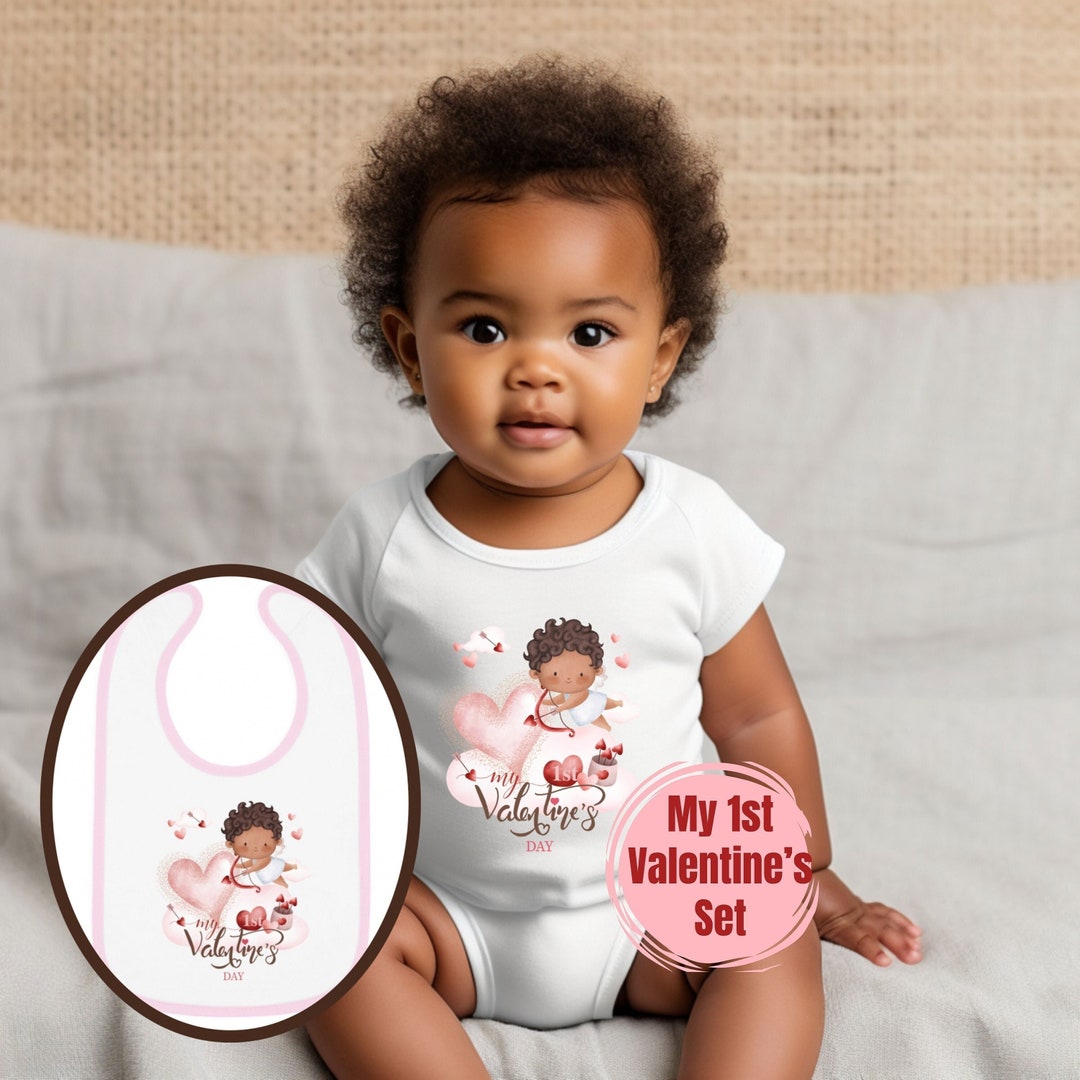 Bow and Arrow Black Cupid My First Valentine Baby Boy Girl Toddler Bodysuit Shirt Bib Gift Set ...