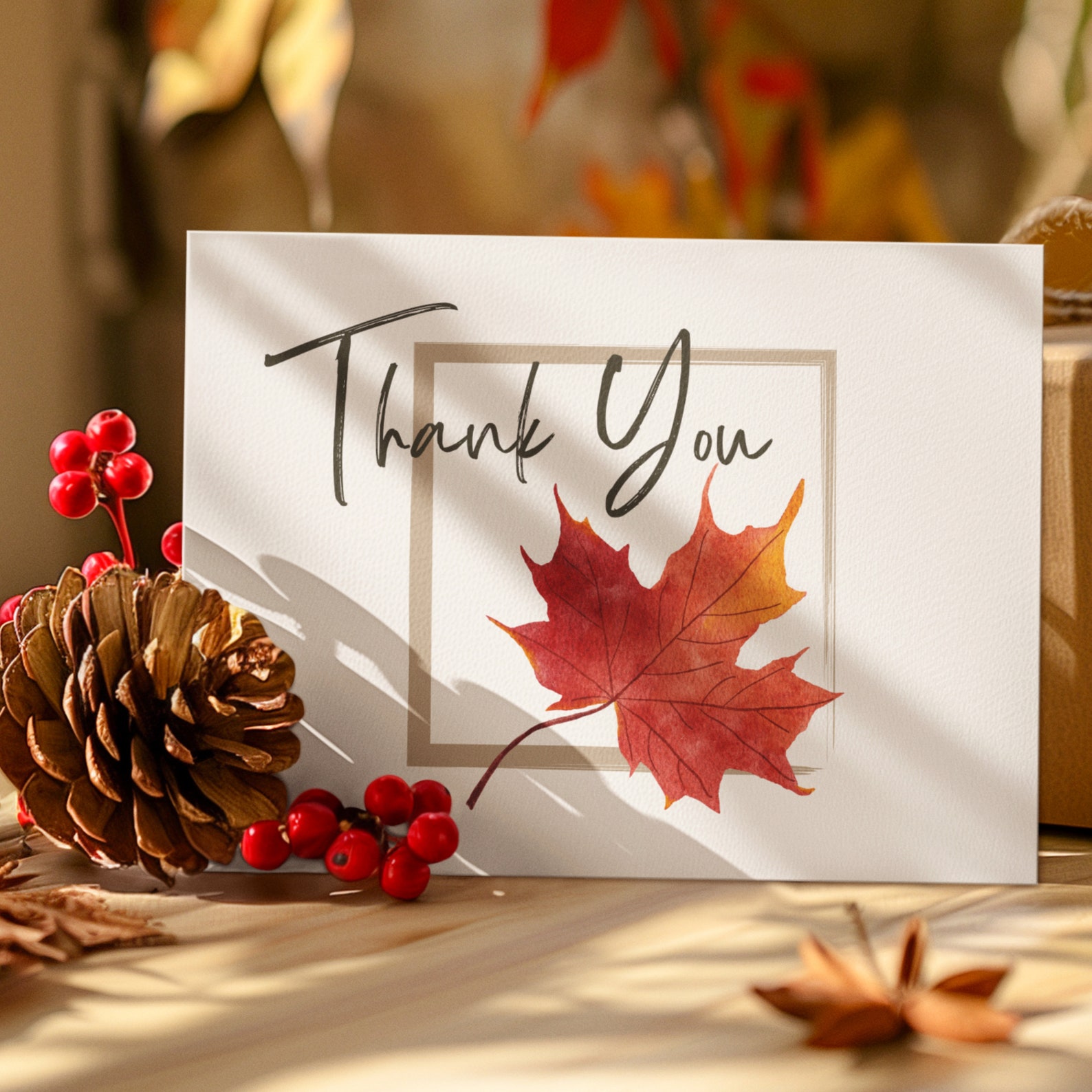 Autumn Maple Leaf Notecard Thank You Card With Fall Watercolor Art ...