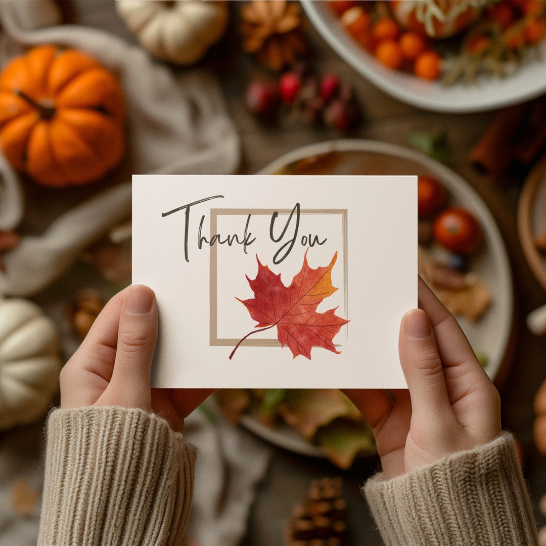 Autumn Maple Leaf Notecard Thank You Card With Fall Watercolor Art ...