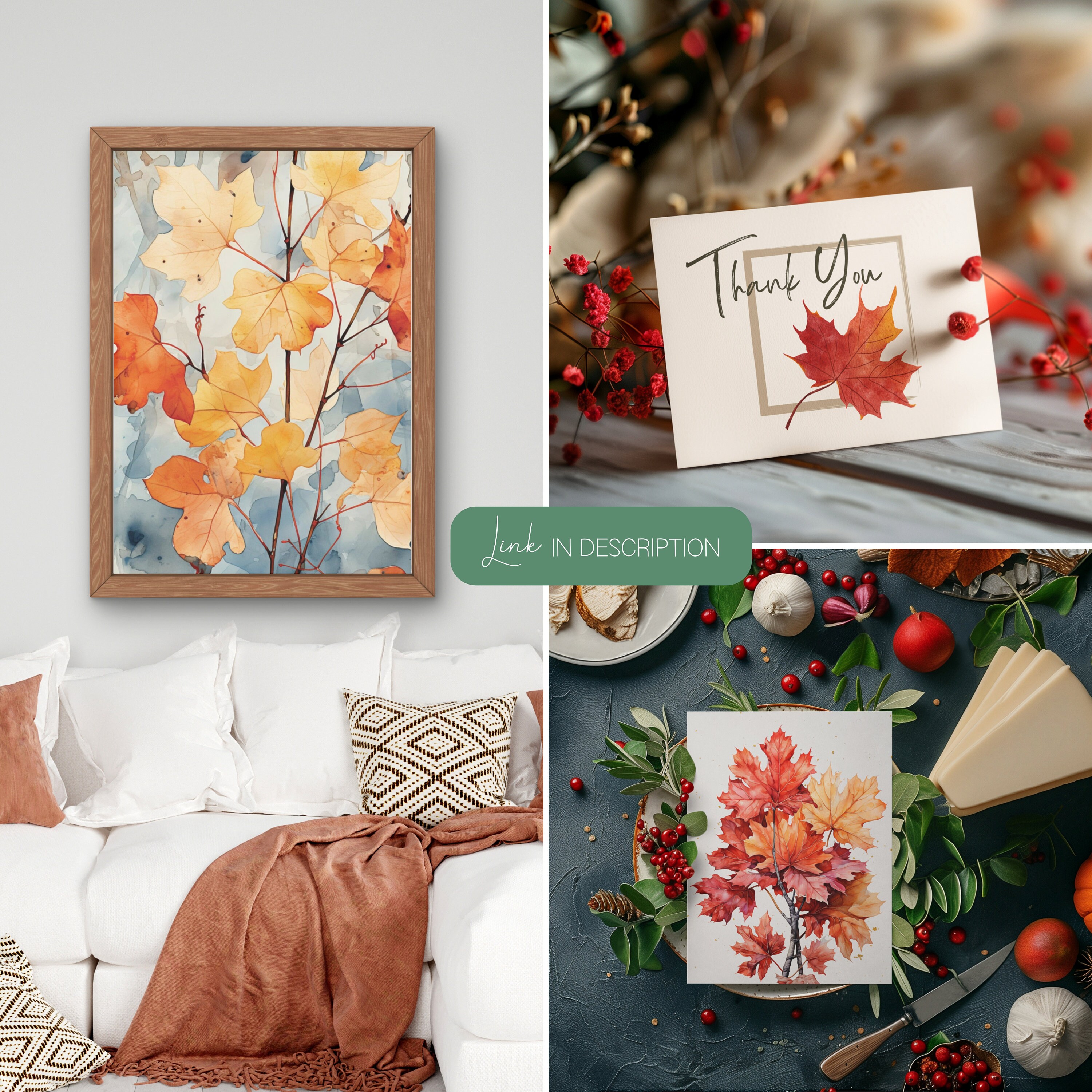 Autumn Maple Leaf Notecard Thank You Card With Fall Watercolor Art ...