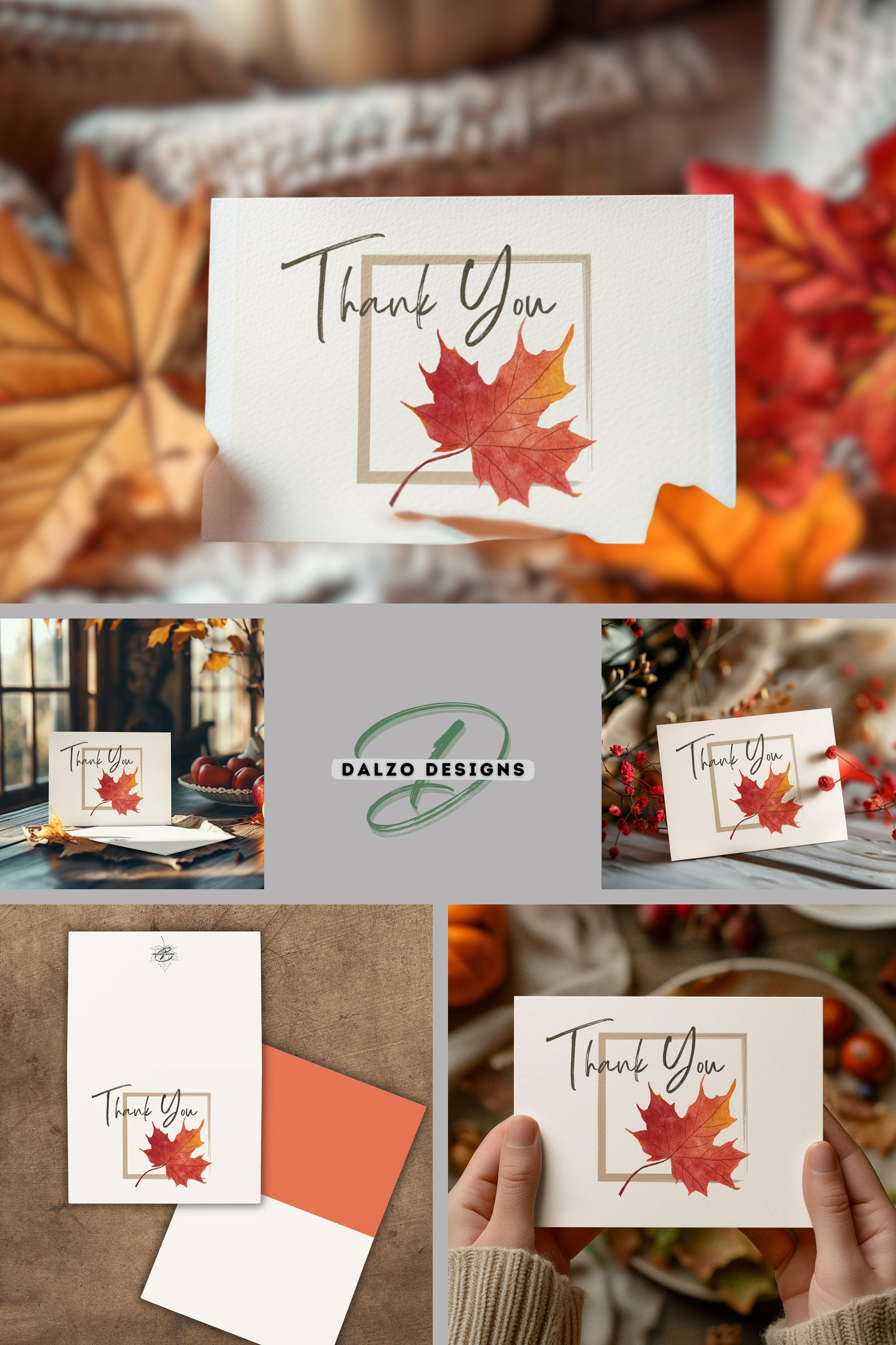 Autumn Maple Leaf Notecard Thank You Card With Fall Watercolor Art ...
