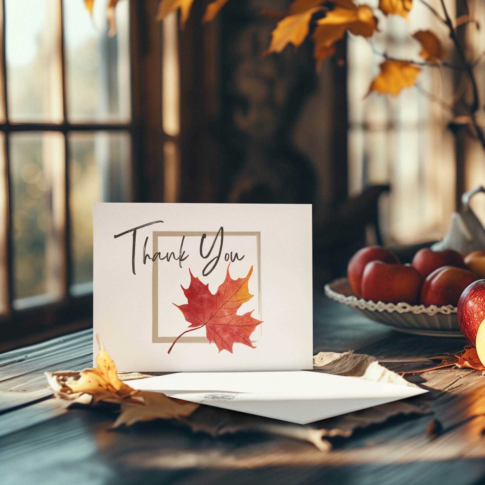 Autumn Maple Leaf Notecard Thank You Card With Fall Watercolor Art ...