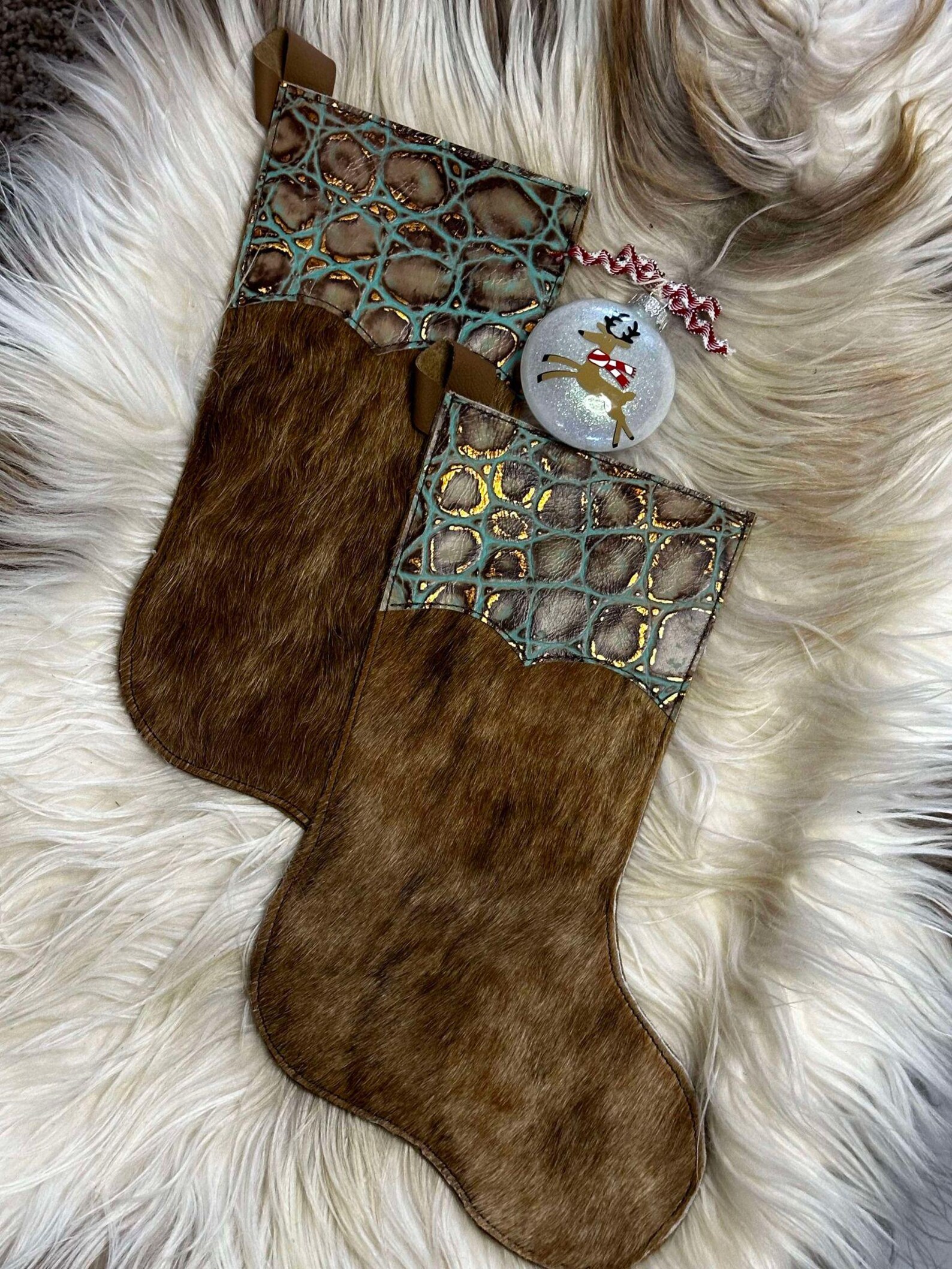 Stockings, Sold as a Pair-hair on Hide and Embossed Turquoise Tortoise ...