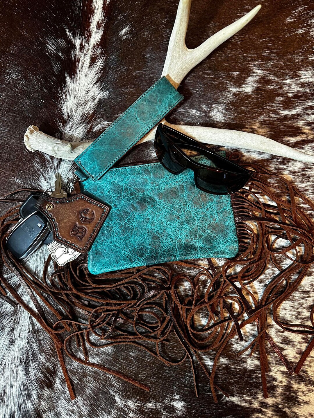 Wristlet-leather-turquoise W Fringe - Etsy