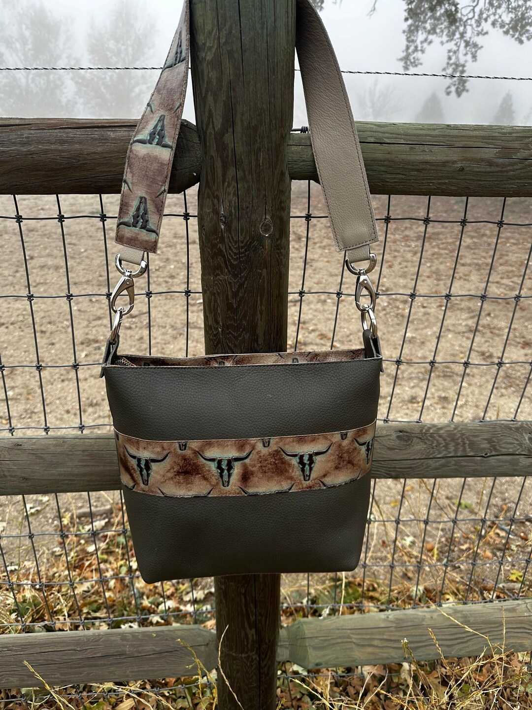 Purse-leather Shoulder Bag With Turquoise Embossed Mini Skulls - Etsy