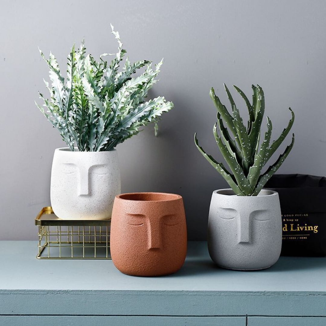Ceramic Head Planter-indoor Face Planter-face Pot Small Face Planter ...