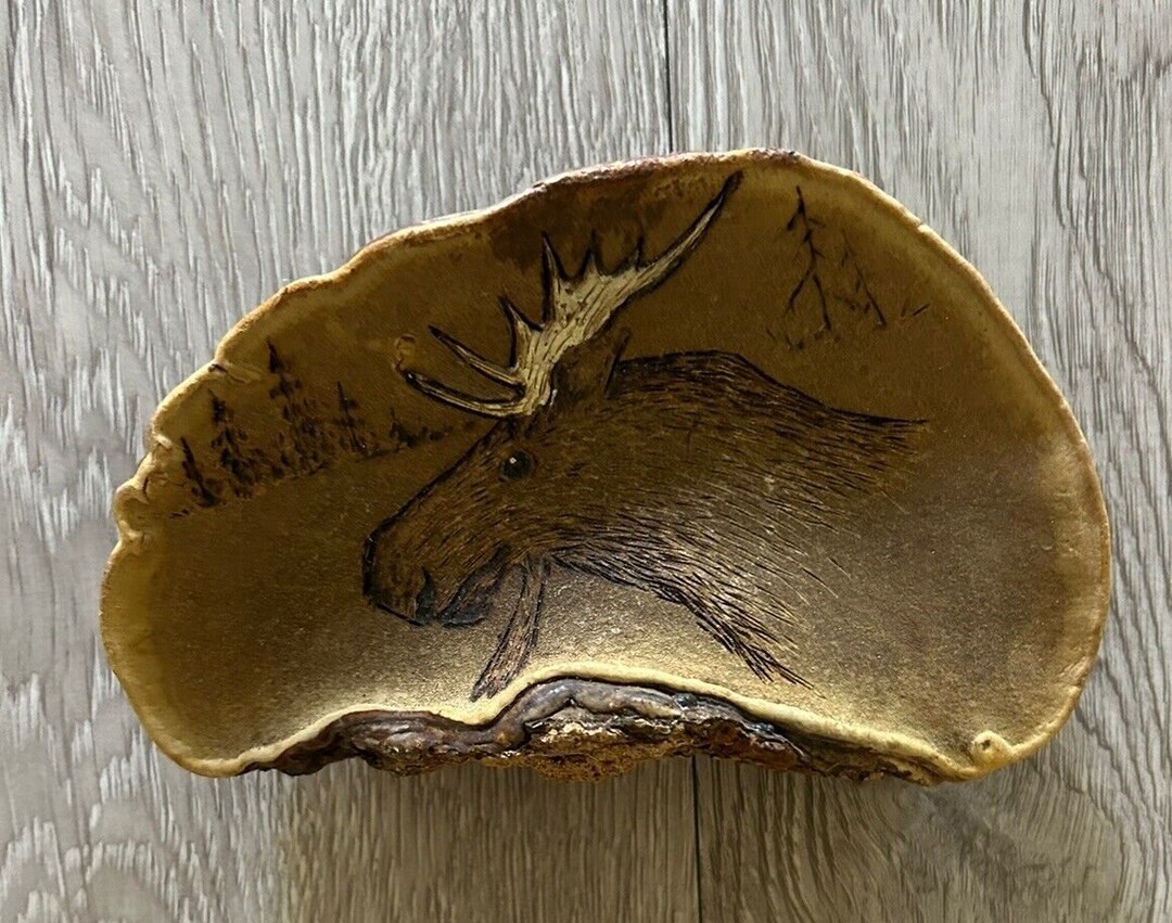 Hand Carved Moose on Burl Wood Knot Wood Folk Art Primitive Maine Made ...