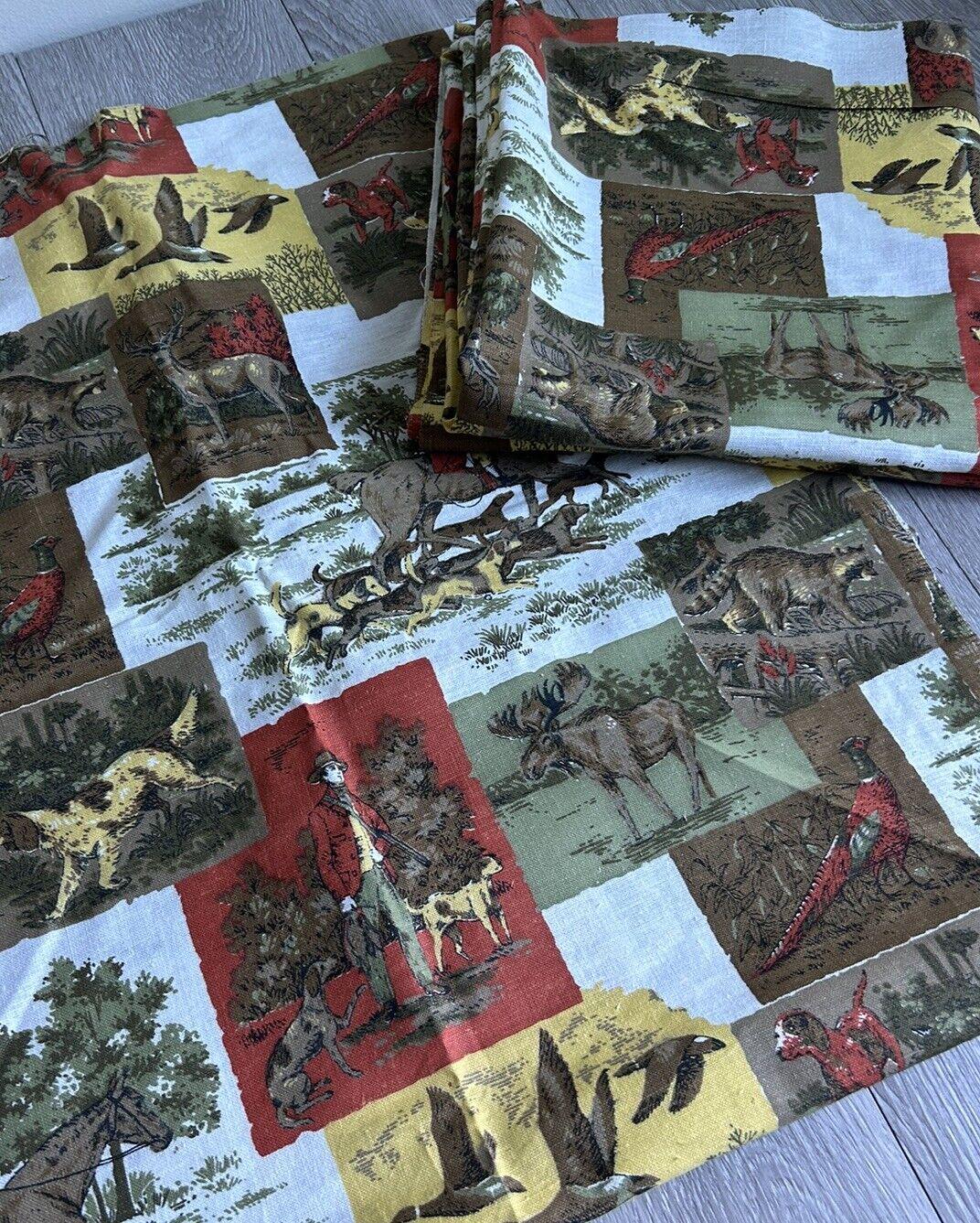 Vintage Hunt Scene Hunting Fabric Remnants Cotton Panels X 2 44x44 ...