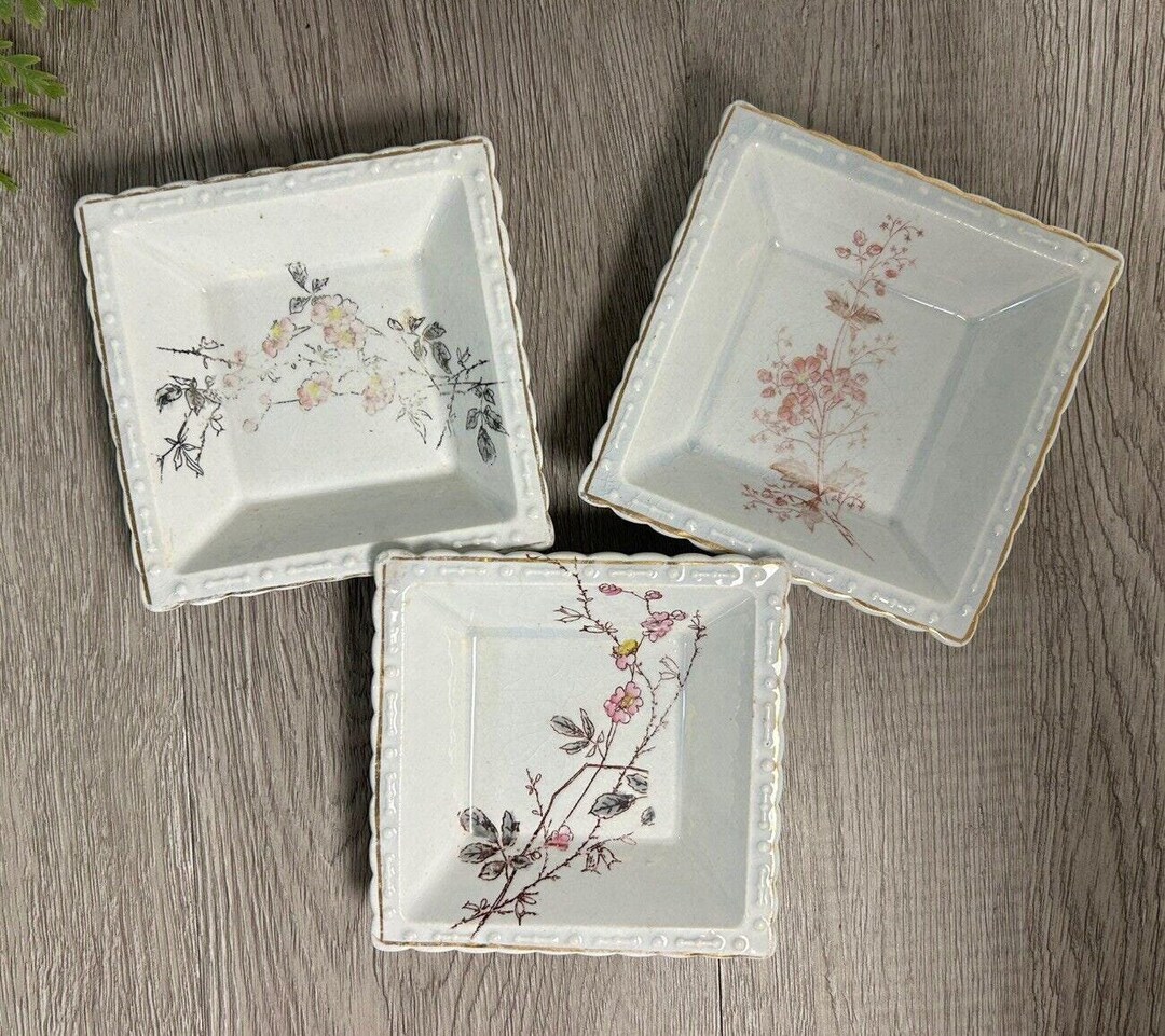 Vintage Floral Butter Pats Square Dishes Trinket Bowls Set of 3 - Etsy