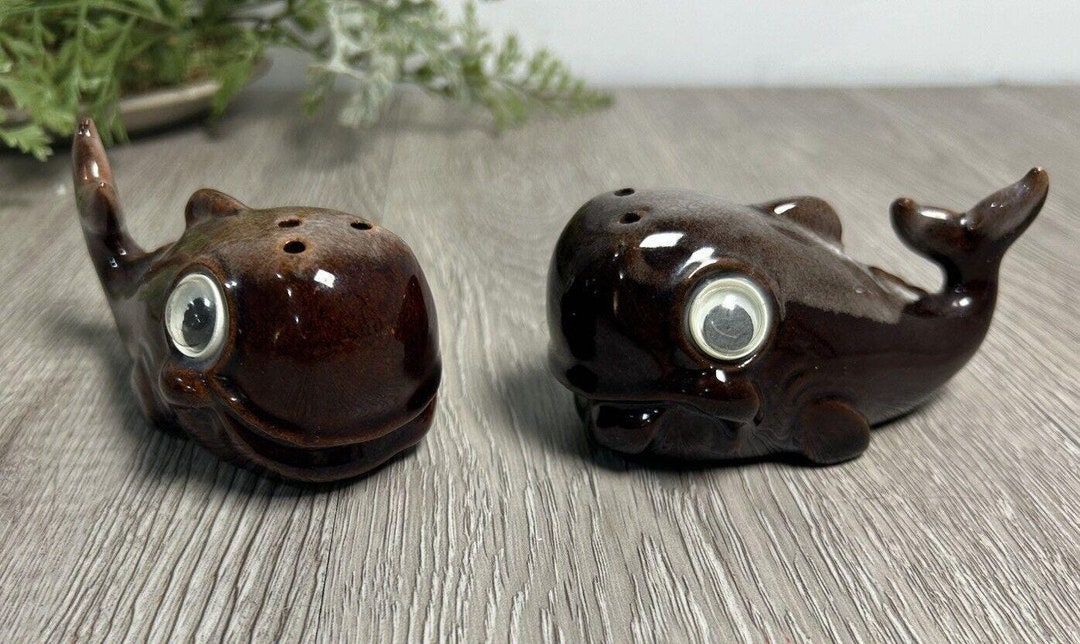 Vintage Ceramic Whale Salt & Pepper Shakers With Googly Eyes - Etsy