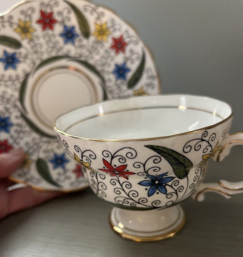 VTG Rosina 5384 Black White Bold Colors Bone China Teacup & Saucer ...