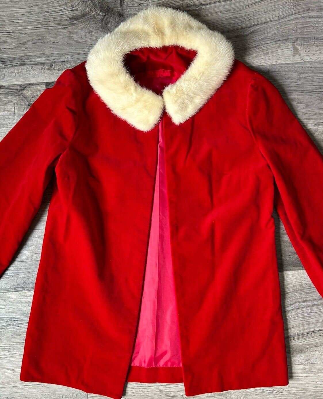 VTG 70s Christmas Holiday Jacket Coat Faux Fur Collar Red Velveteen ...