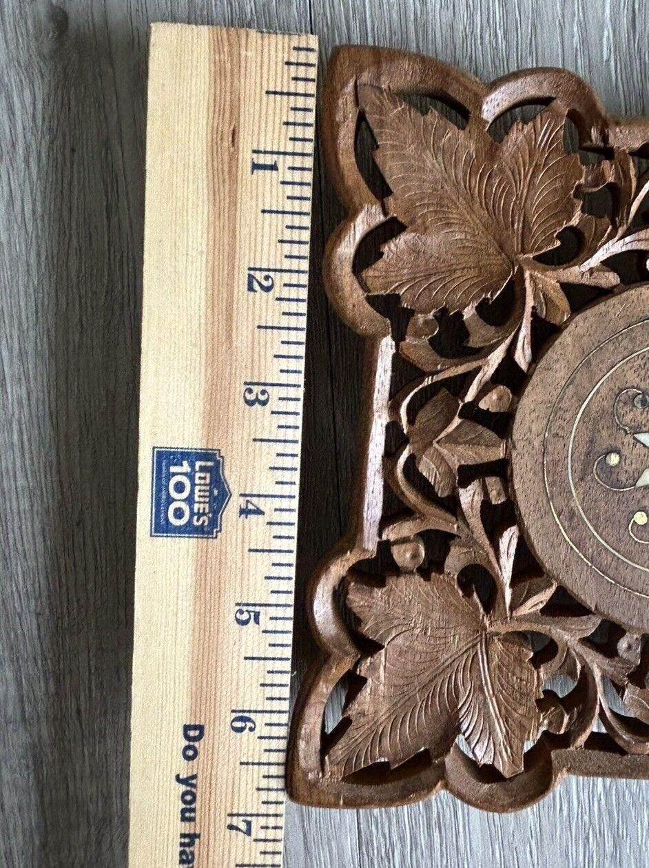 Vintage 7 Square Wooden Trivet Hand Carved Inlaid Design Hot Plate ...